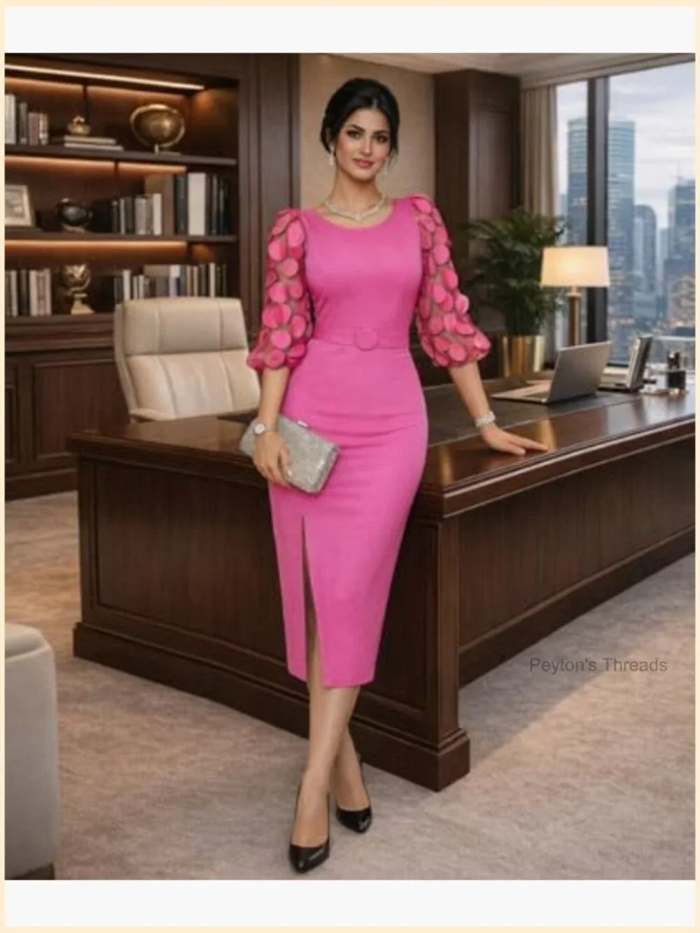 Dresses | Bodycon Midi Dress Polka Dot Mesh Puff Sleeve Slit Formal ...